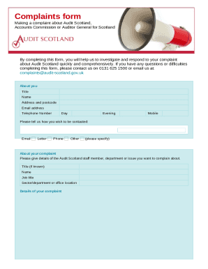 Complaints - Audit Scotland Doc Template | pdfFiller