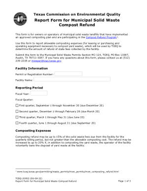 Fillable Online Report Form for Municipal Solid Waste Compost Refund. Form for reporting ...