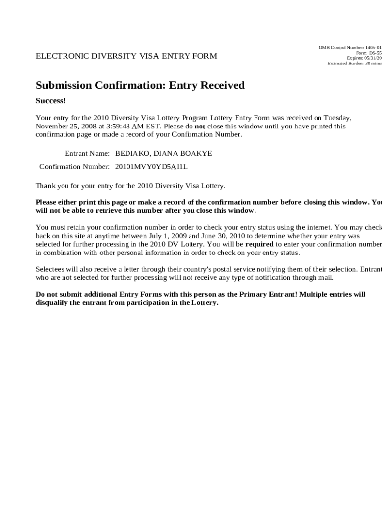 ELECTRONIC DIVERSITY VISA ENTRY - Helsinki Doc Template | pdfFiller