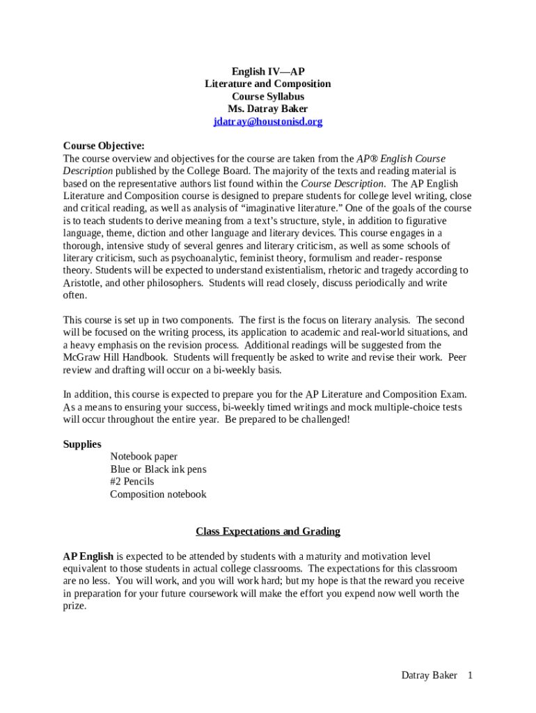 AP English Literature and Composition - Houston Independent School ...