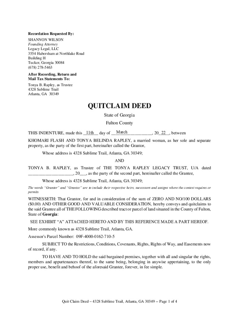 Fillable Online QUITCLAIM DEED - JustAnswer Fax Email Print - pdfFiller