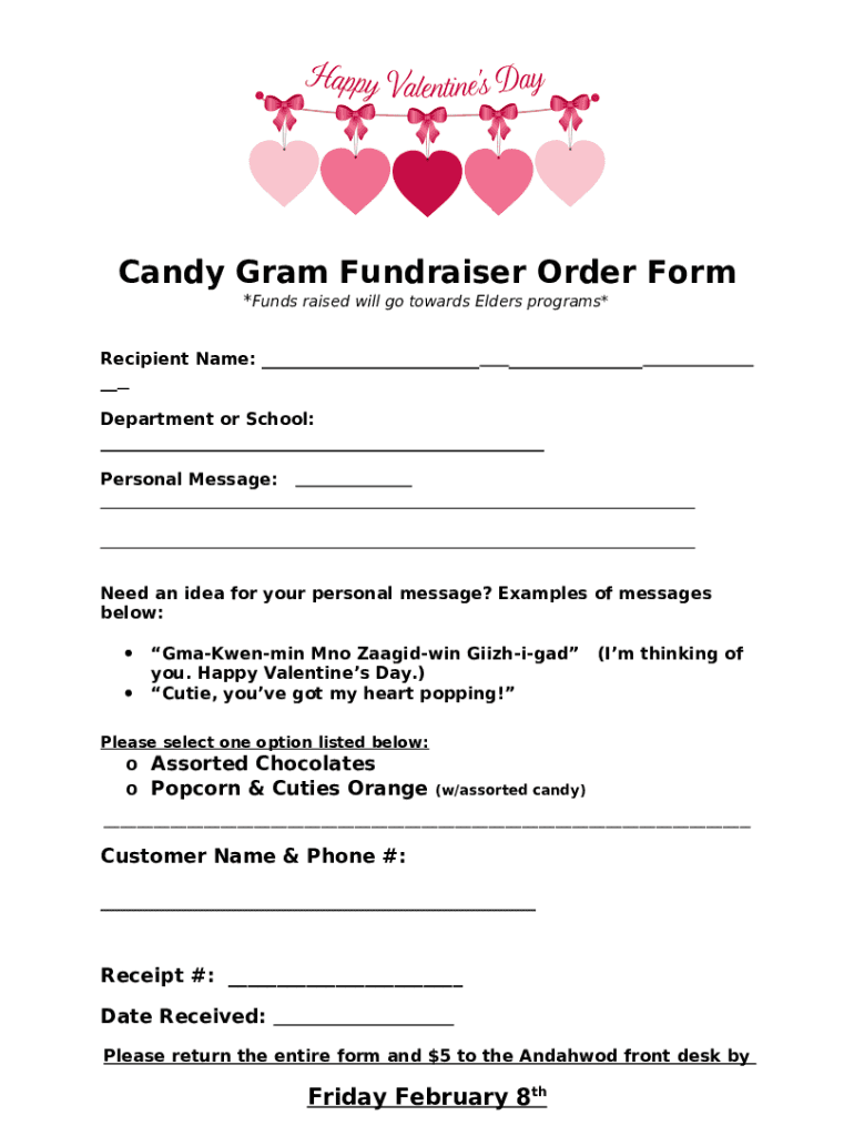Candy Gram Fundraiser Order - Isabella Indian Reservation Doc Template ...