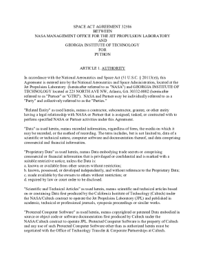 Fillable Online SPACE ACT AGREEMENT 33889 BETWEEN NASA MANAGEMENT ...