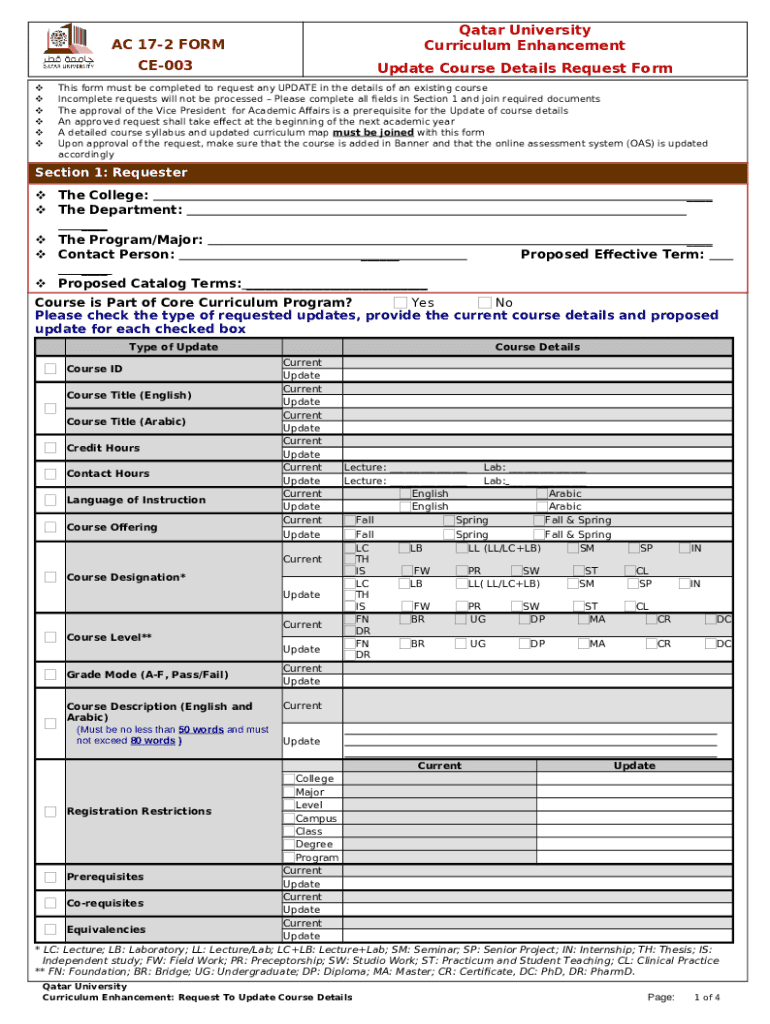 Update Course Details Request Doc Template | pdfFiller