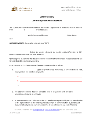 Fillable Online Qatar University Community Discounts AGREEMENT Fax ...