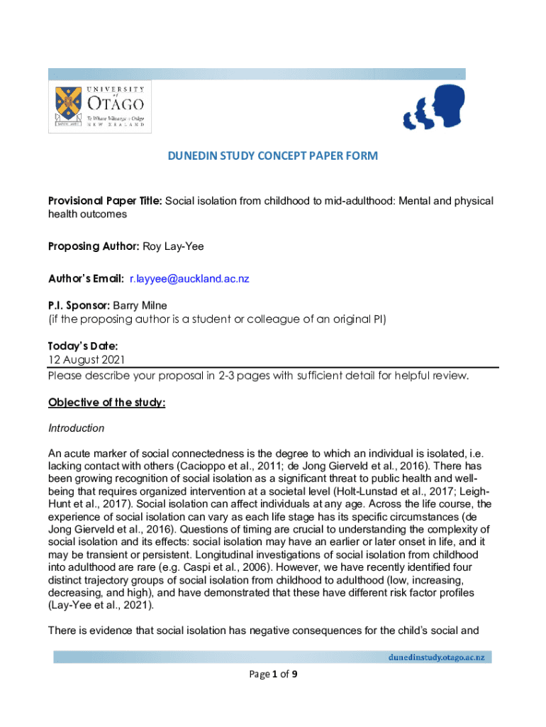 Fillable Online sites duke DUNEDIN STUDY CONCEPT PAPER FORM ...