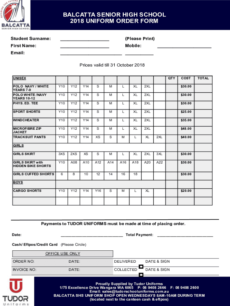 Fillable Online balcattashs wa edu balcattashs.wa.edu.auwp-contentuploadsBALCATTA SENIOR HIGH ...
