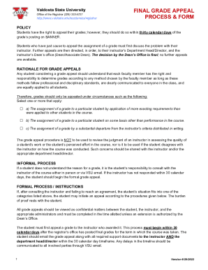 Fillable Online FINAL GRADE APPEAL PROCESS & FORM Fax Email Print ...