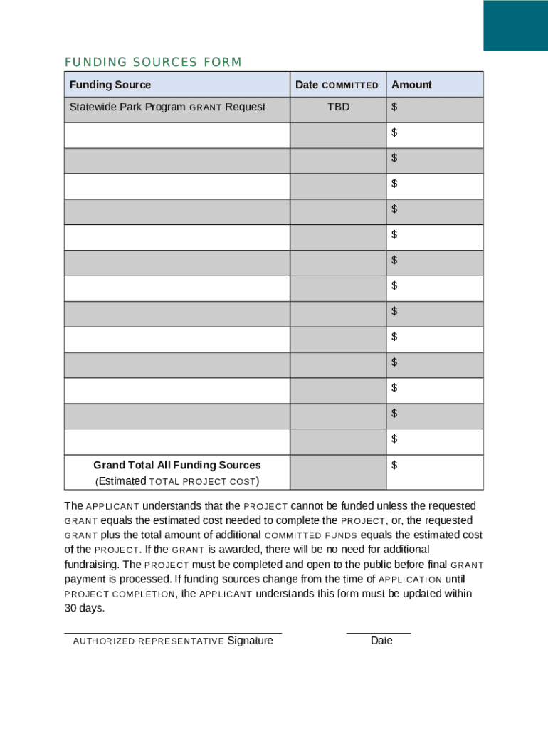 Funding Sources - California State Parks Doc Template | pdfFiller
