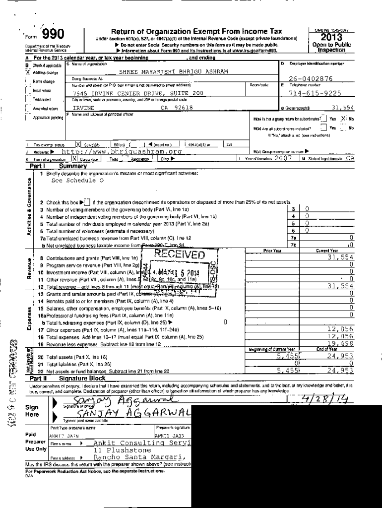 Fillable Online Return of Organization Exempt From Income Tax 2013 ...