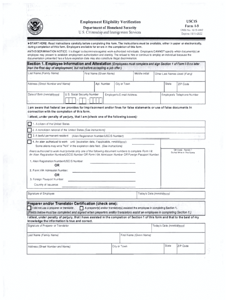 Fillable Online USCIS Form I-9USCIS Form I-9I-9, Employment Eligibility ...
