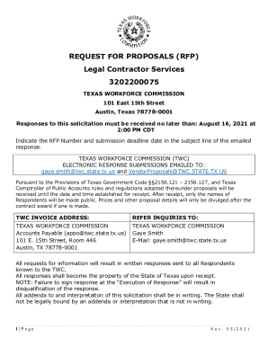 Fillable Online twc texas REQUEST FOR PROPOSALS (RFP) Legal Contractor ...