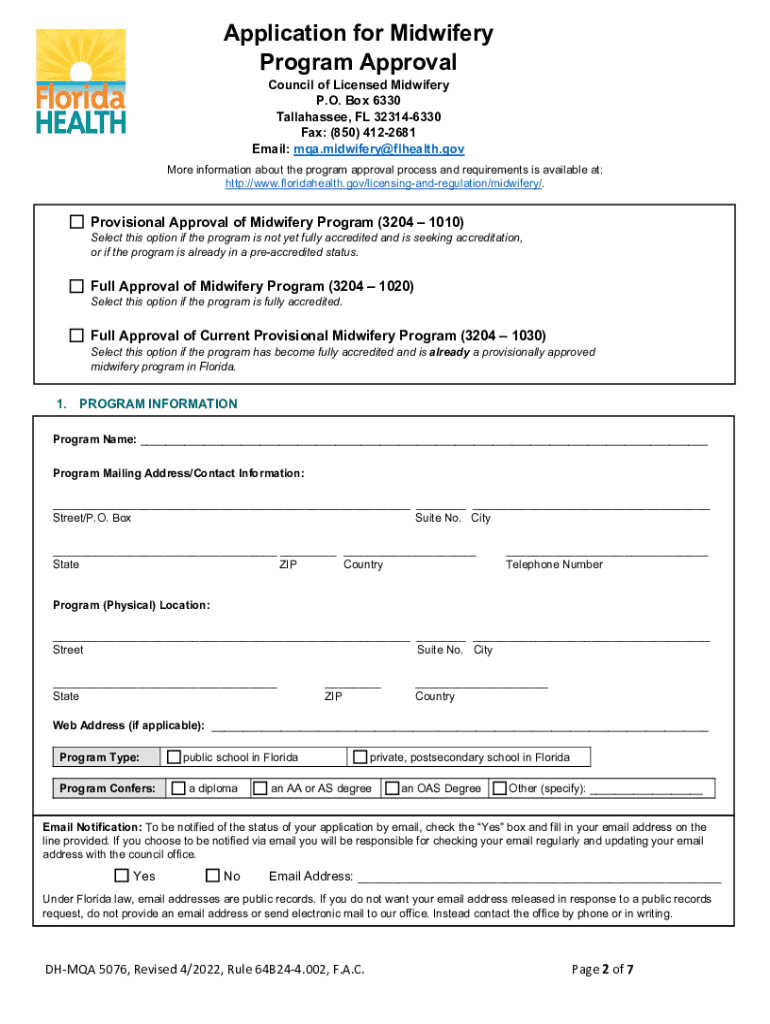 Fillable Online DH-MQA 5076 - Application for Midwifery Program ...