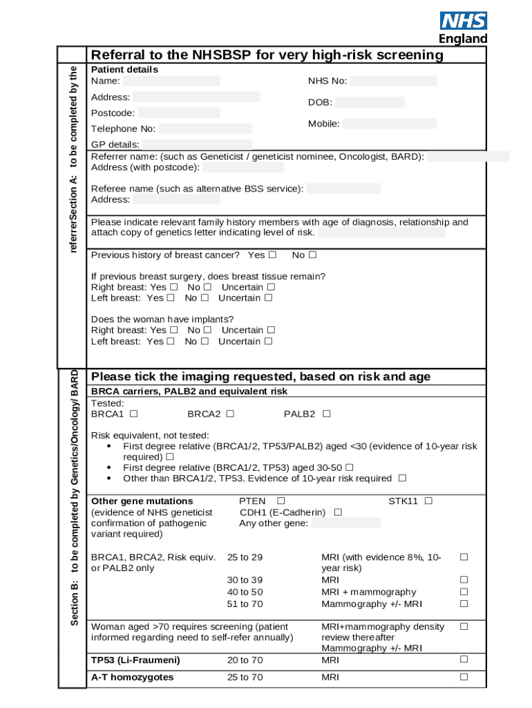 Breast screening: very high risk women surveillance protocols Doc ...