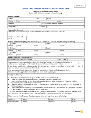 Rotary Volunteer Ination and Declaration Volunteer Dec (This ... Doc Template | pdfFiller