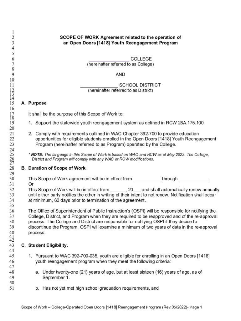 Fillable Online 2 SCOPE OF WORK Agreement related to the operation of 3 ...
