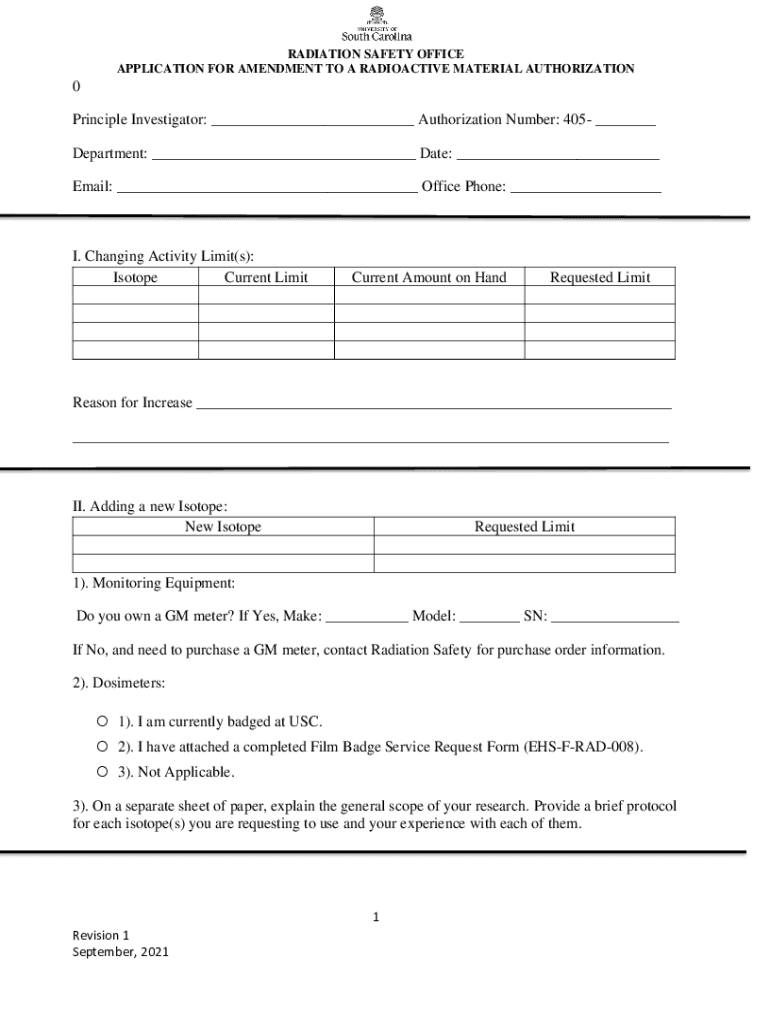 Fillable Online Request to Amend Authorization - University of South ...