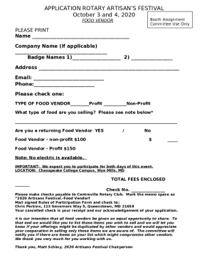 2020 FOOD TRUCK VENDOR APPLICATION/CONTRACT Doc Template | pdfFiller