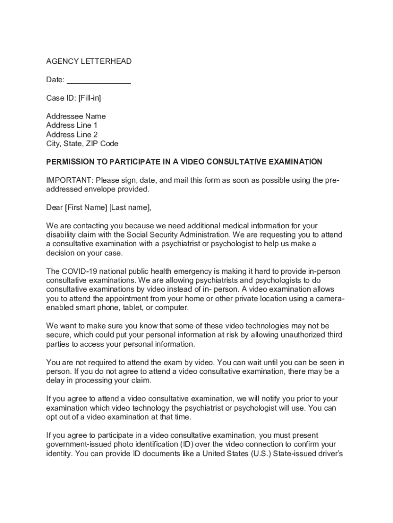 Fillable Online secure ssa AGENCY LETTERHEAD Case ID: Fill-in Addressee ...