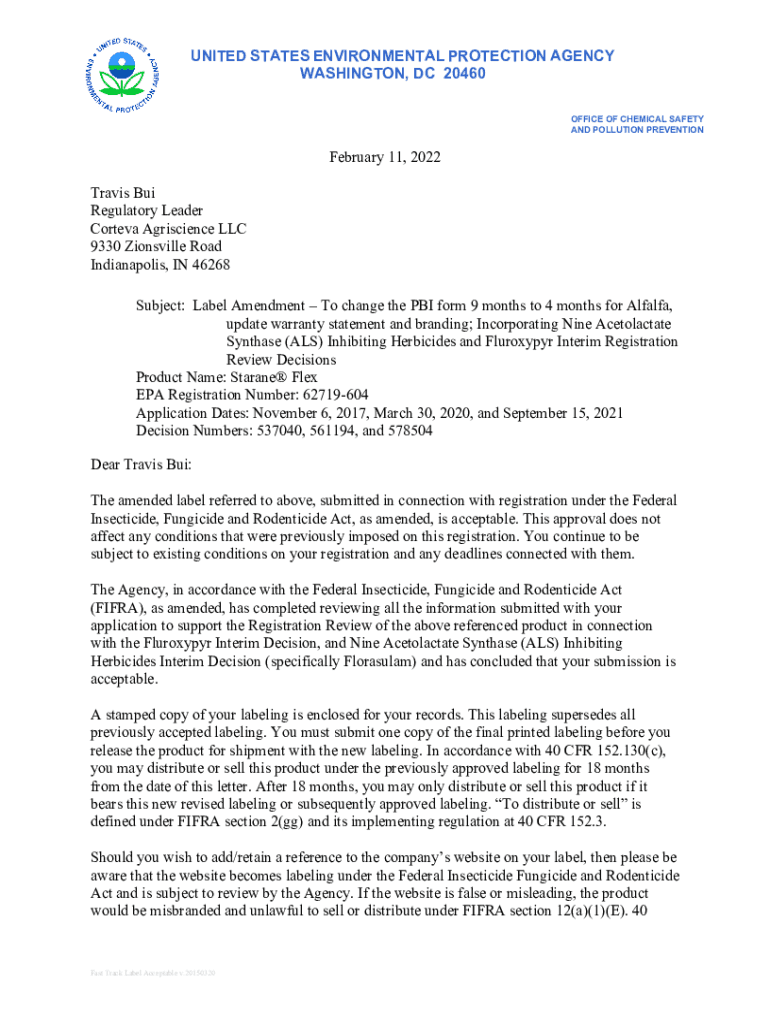 Fillable Online US EPA, Pesticide Product Label, STARANE FLEX,02/11 ...