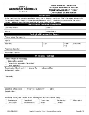 VR3105B Hearing Evaluation Report, Otological Examination Doc Template ...