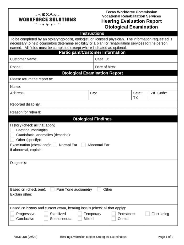 VR3105B Hearing Evaluation Report, Otological Examination Doc Template ...