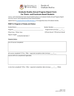 Fillable Online Graduate Studies Annual Progress Report Form for Thesis- and Practicum ... Fax ...