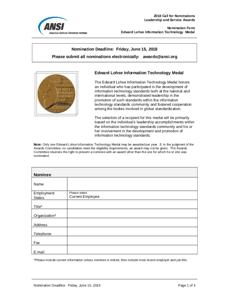 Lohse nomination - American National Standards Institute Doc Template | pdfFiller