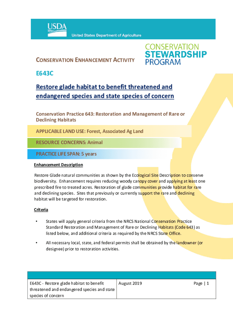 Fillable Online E643C Restore glade habitat to benefit threatened and endangered ... Fax Email ...