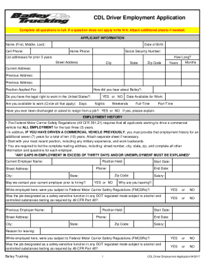 Fillable Online DRIVERS EMPLOYMENT APPLICATION - First Class Services ...
