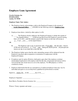 Fillable Online Employee Loan Agreement Fax Email Print - pdfFiller