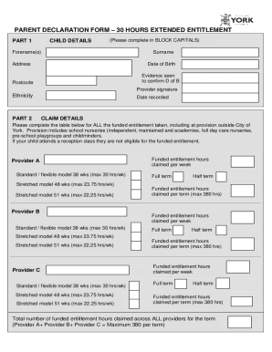 Fillable Online PARENT DECLARATION FORM 30 HOURS EXTENDED ENTITLEMENT ...