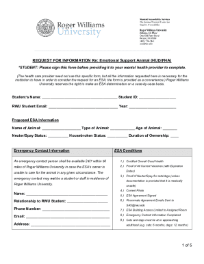 Fillable Online REQUEST FOR INFORMATION Re: Emotional Support Animal ...