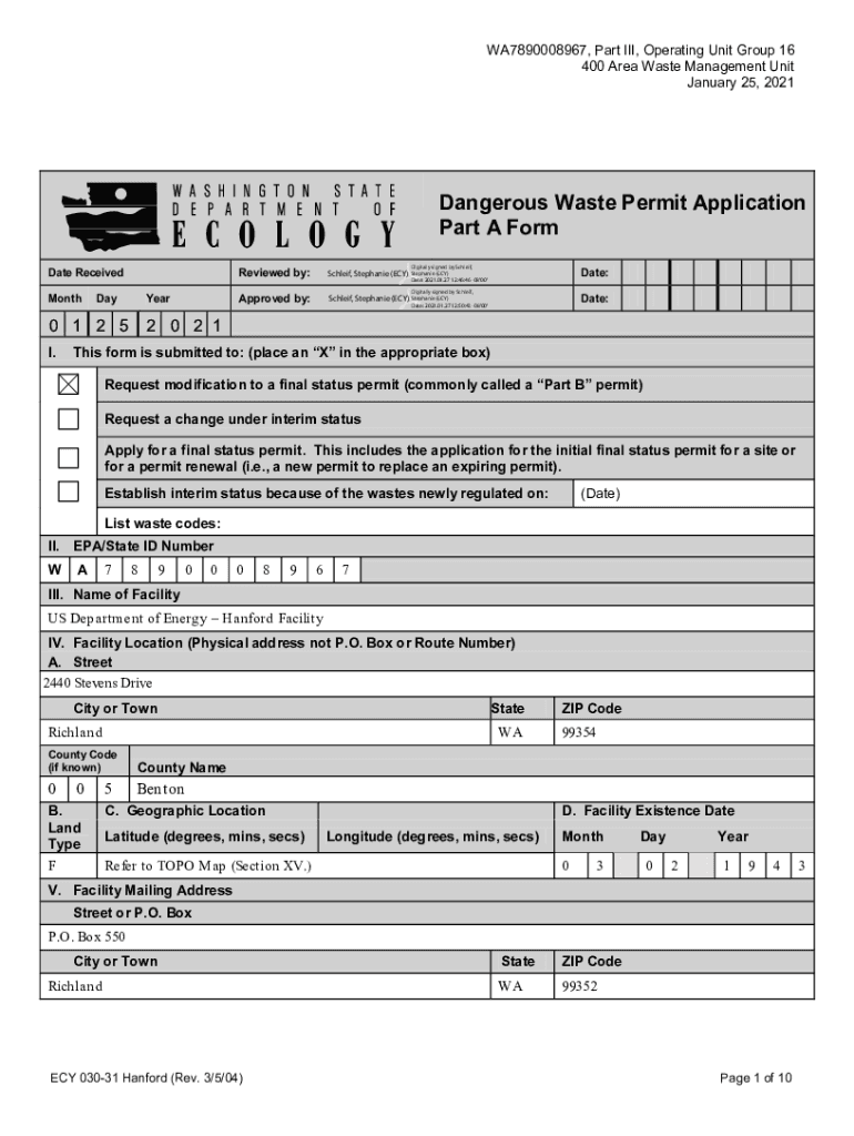 Fillable Online fortress wa 400 WMU Part A Form. 400 Area Waste ...