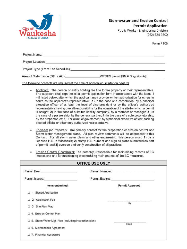 Fillable Online Stormwater and Erosion Control Permit Application ...
