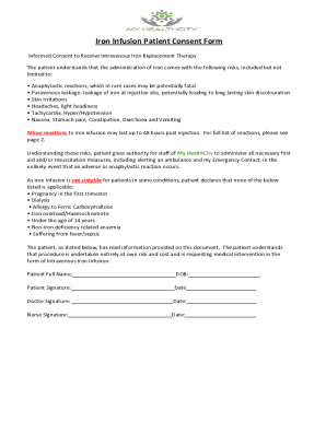 Fillable Online Iron Infusion Consent Form Pdf - Fill Online, Printable ...