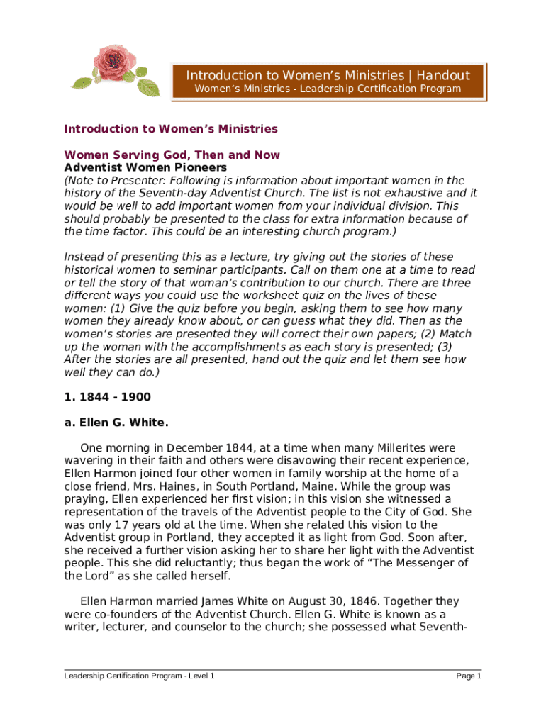 HP01 - Introduction to Womens Ministries - Seventh-day Adventist Church ...