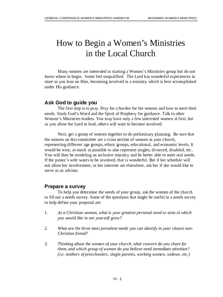 How to Begin a Womens Ministries - Seventh-day Adventist Church Doc ...