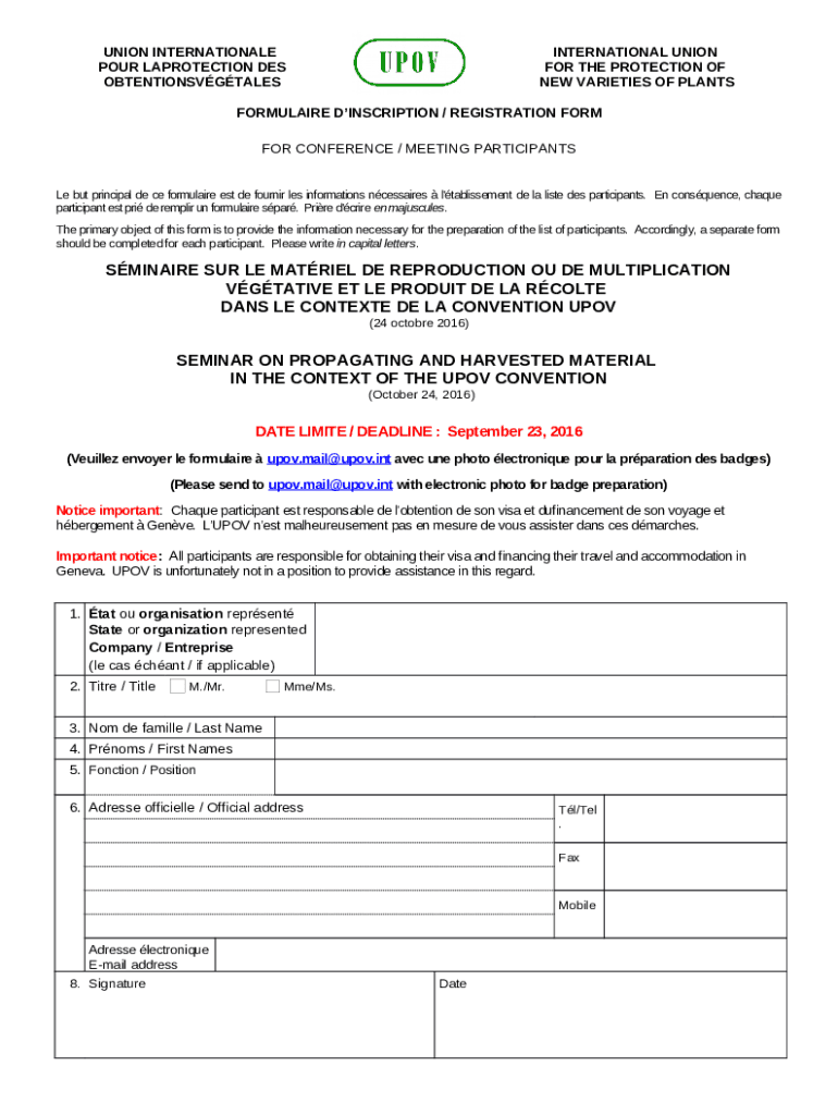 Registration - International Union for the Protection of New ... Doc ...