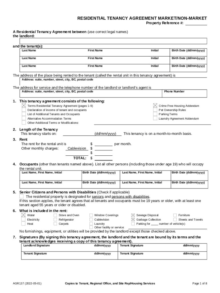 Sample Residential Tenancy Agreement Market and Non-Market - BC Housing ...