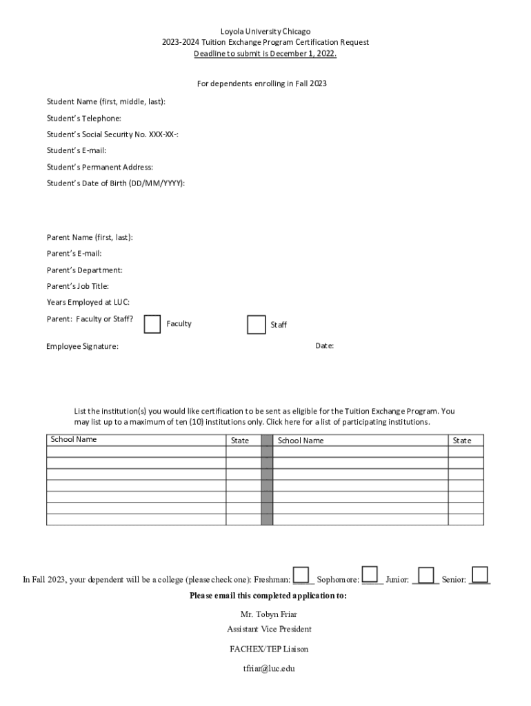 Fillable Online Loyola University Chicago 2023-2024 2 For dependents ...