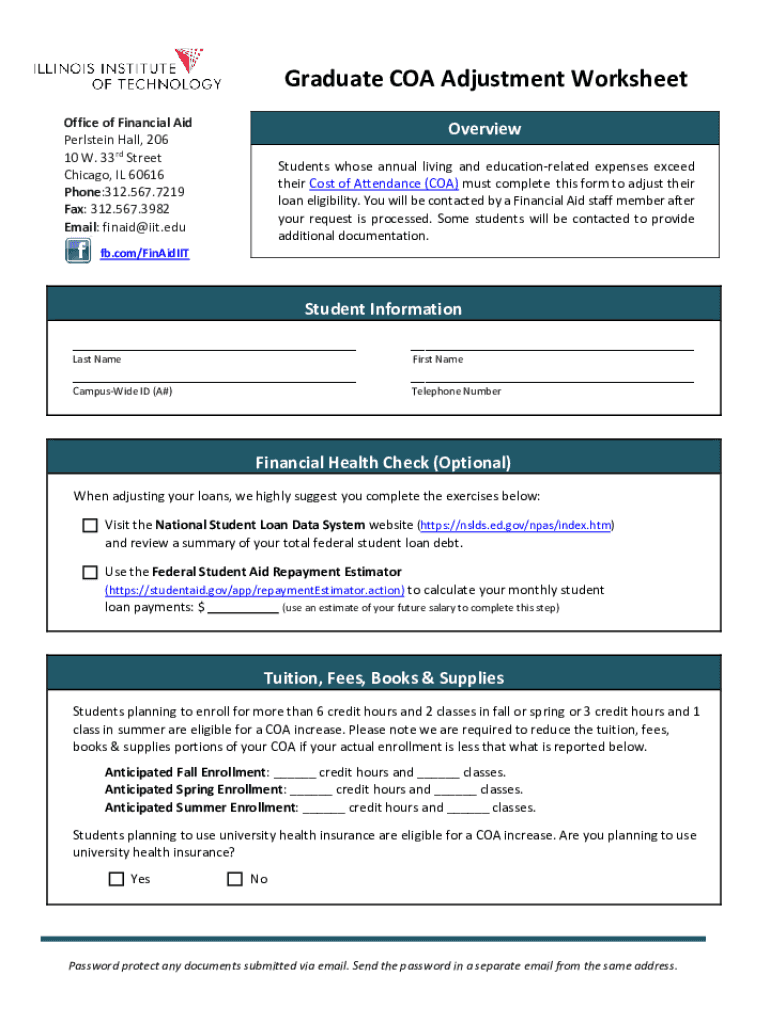 Fillable Online Graduate COA Adjustment Worksheet - Illinois Institute ...