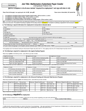New Job Title: Mathematics Substitute Paper Grader Undergraduate ...