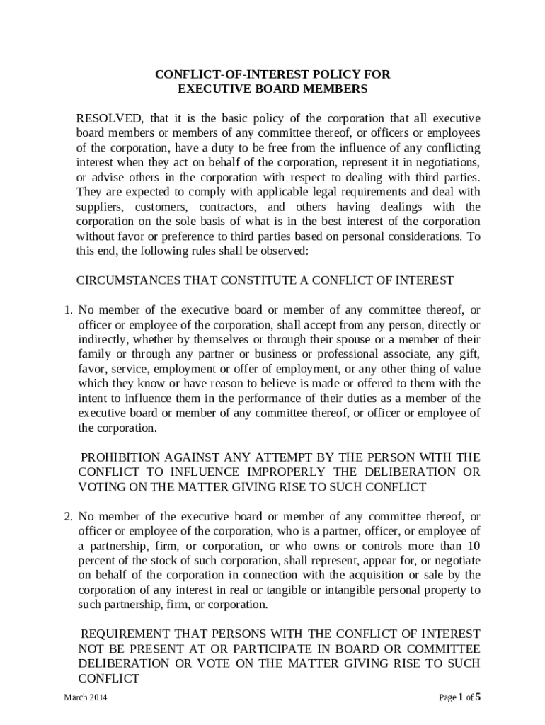 Conflict of Interest Policy for Your Corporate Board Doc Template ...