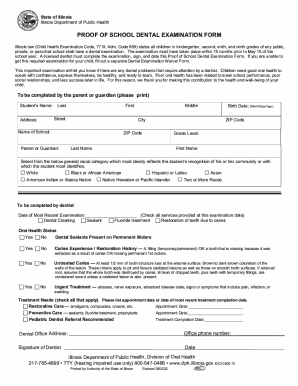 Fillable Online Proof of School Dental Examination Form - Illinois Fax ...