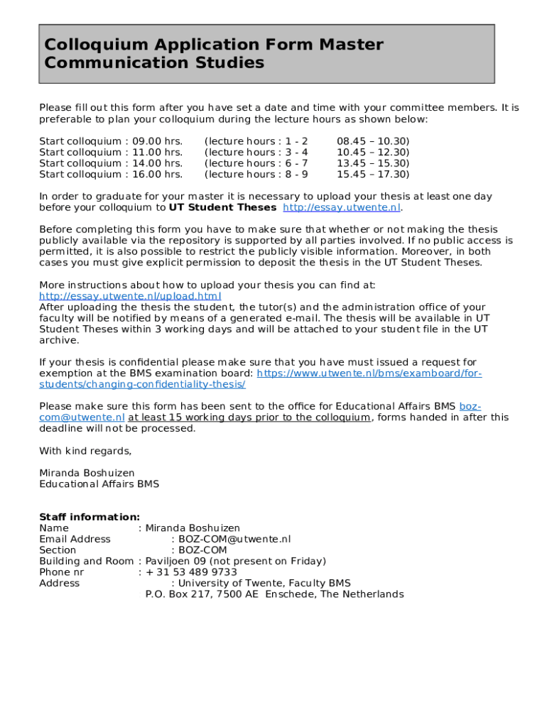 Outline of the Master Thesis COM8 - Colloquium and graduation ... Doc ...