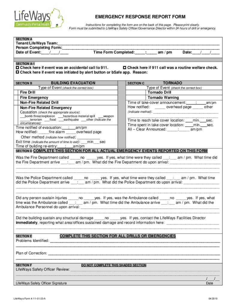 Fillable Online www.mass.govlistsemergency-response-formsEmergency ...