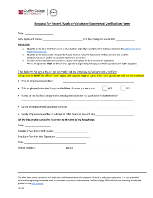 Fillable Online Request for Recent Work or Volunteer Experience ...
