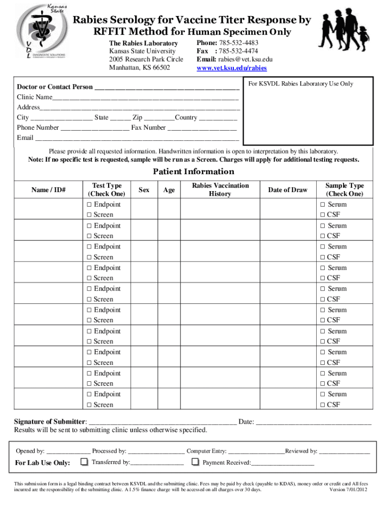 Fillable Online Rabies Serology for Vaccine Titer Response by RFFIT ...
