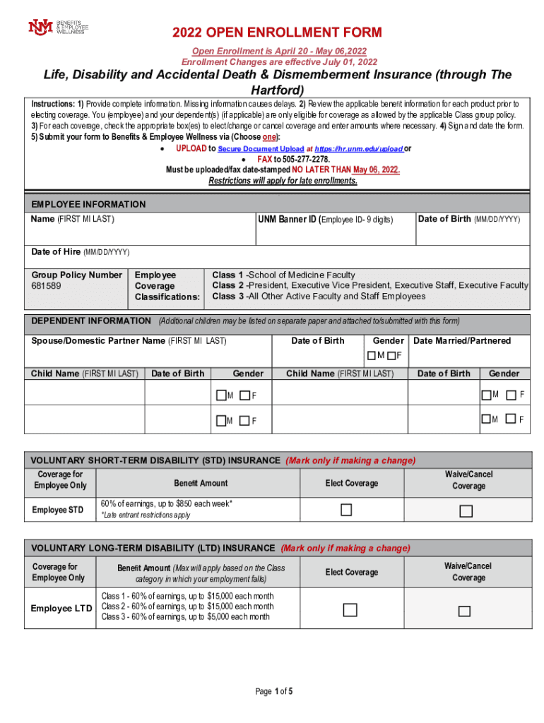 Fillable Online hr unm Life, Disability and Accidental Death ...